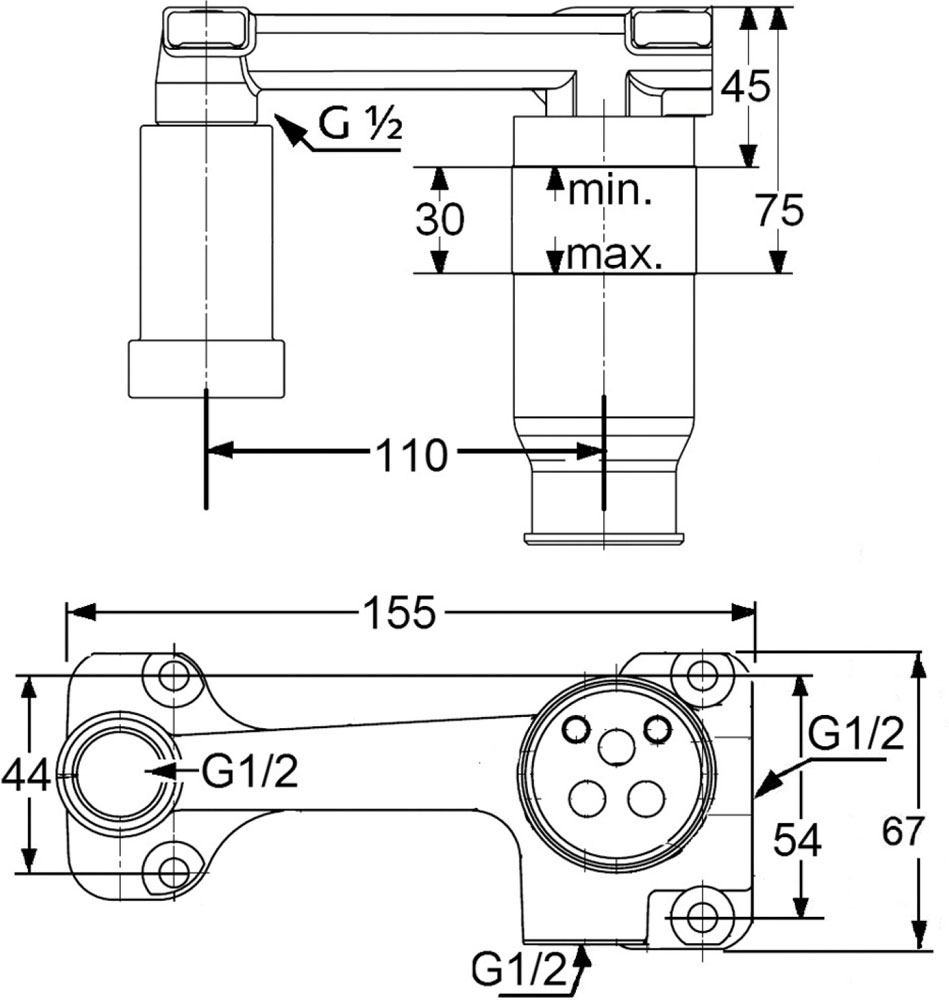 Pre-installation set for 2-holes wall-mounted concealed basin mixer ...